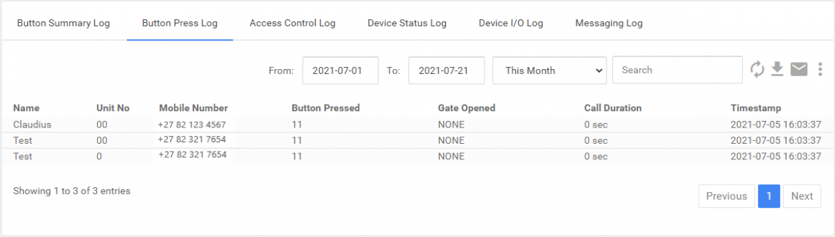 Button Press Log | Accentronix