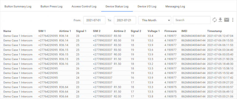 Device Status Log | Accentronix