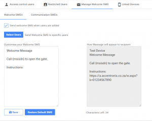 Manage Welcome SMS | Accentronix